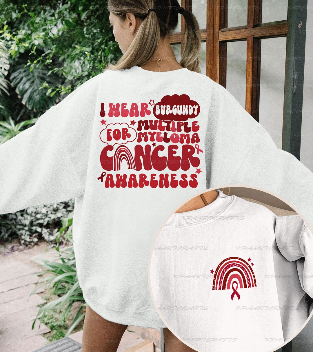 Multiple Myeloma Awareness 2 Sided Sweatshirt, Burgundy Ribbon Shirt ...