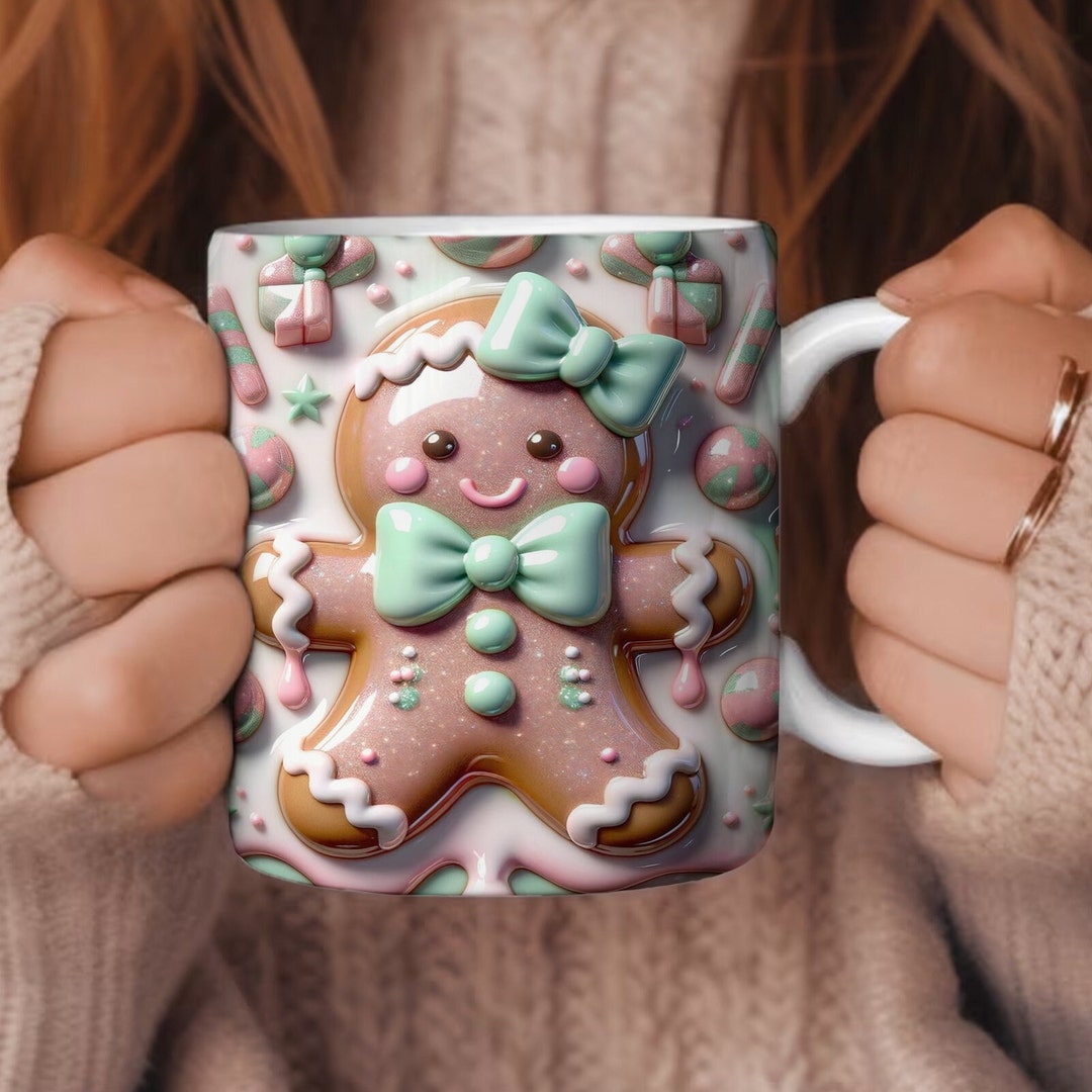 3D Gingerbread Mug Wrap Christmas Mug, Cute Gingerbread Christmas Mug ...