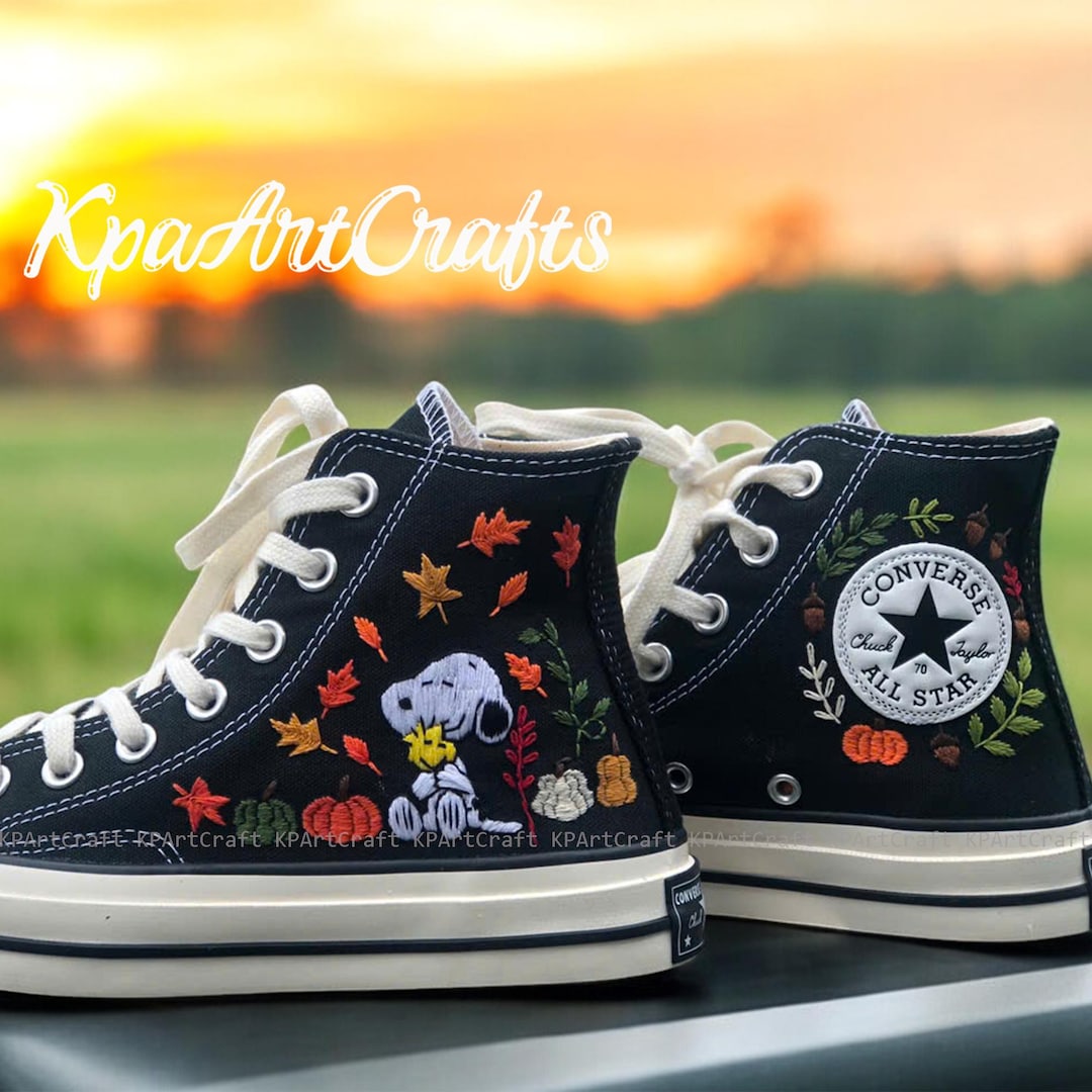 Embroidery Peanuts Dog Converse, Embroidered Converse Flower Shoes ...
