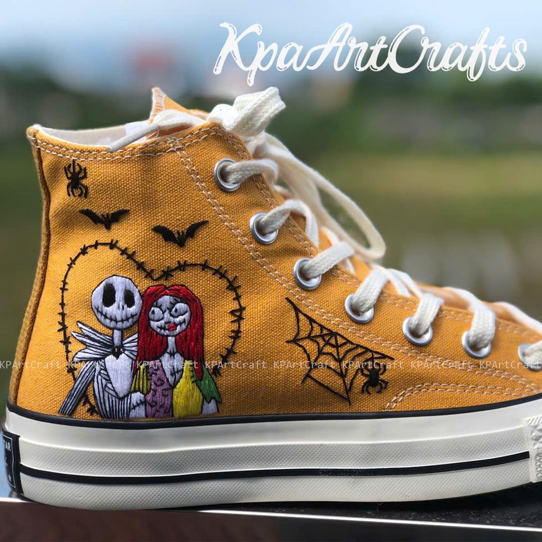 Jack Skellington Embroidery Converse, Custom Jack and Sally Embroidered ...