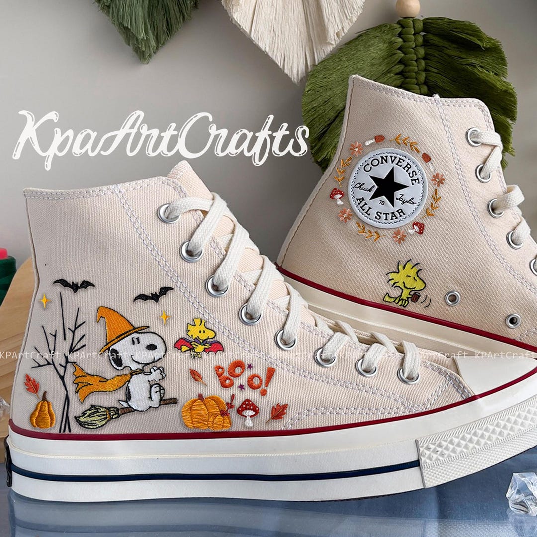 Witch Peanuts Dog Converse, Custom Peanuts Dog's Embroidery Converse ...