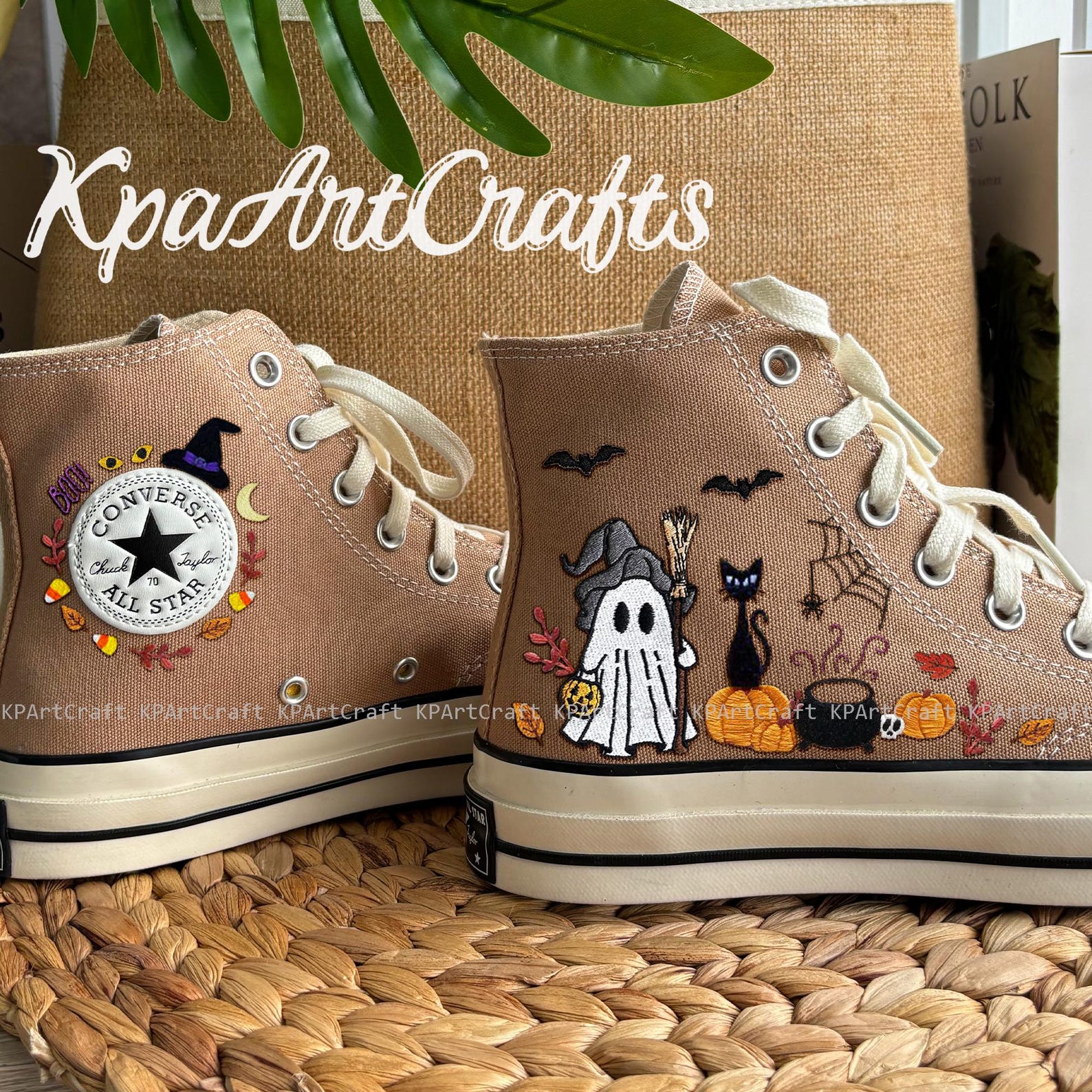 Custom Ghost and Witch Cat Embroidery Converse, Embroidered Ghost ...