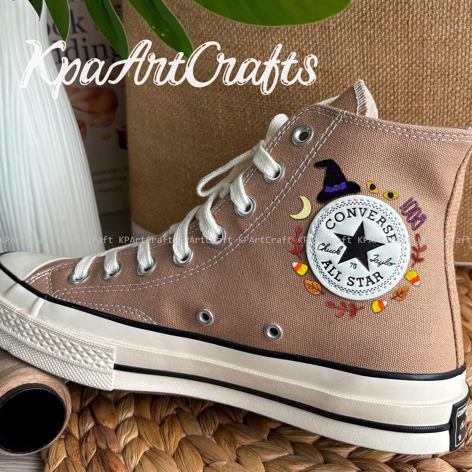 Custom Ghost and Witch Cat Embroidery Converse, Embroidered Ghost ...