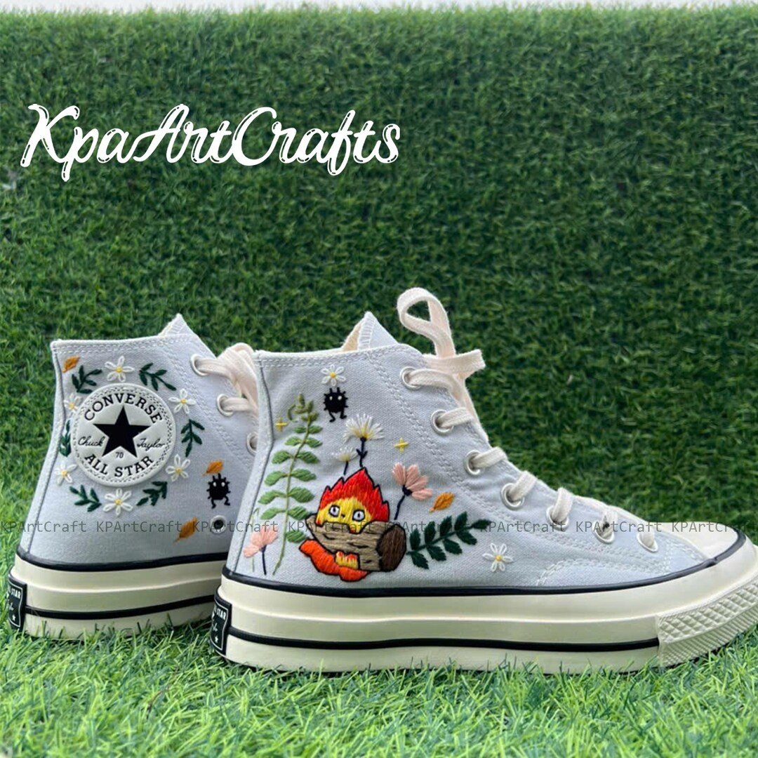 Cute Fire Converse, Cartoon Fire Embroidered Converse, Custom Flower ...