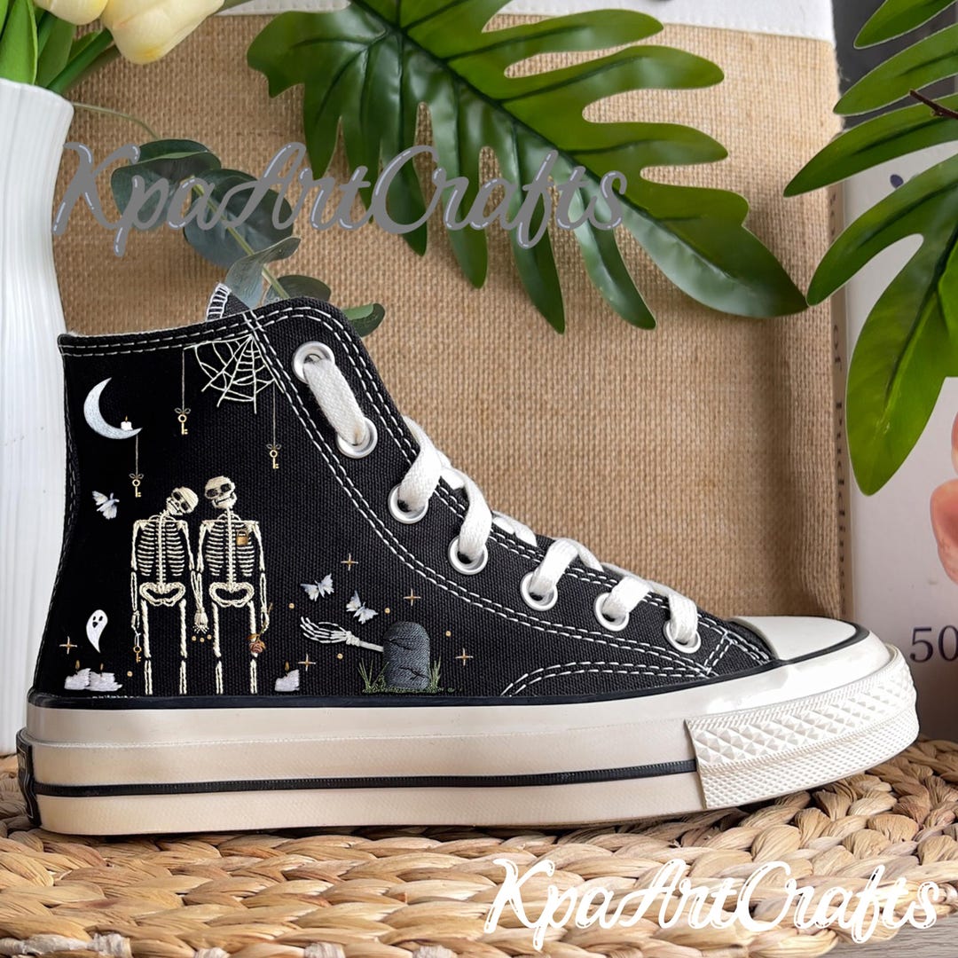 Skeletons Embroidered Converse, Custom Bone Lover Embroidered Shoes ...