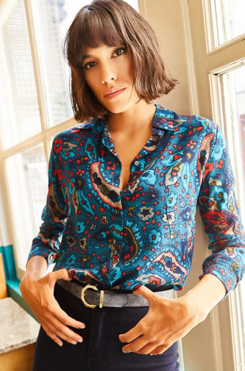 Floral Leaf Blouse, Patterned Vintage Blouse, Viscose Women's Blouse ...