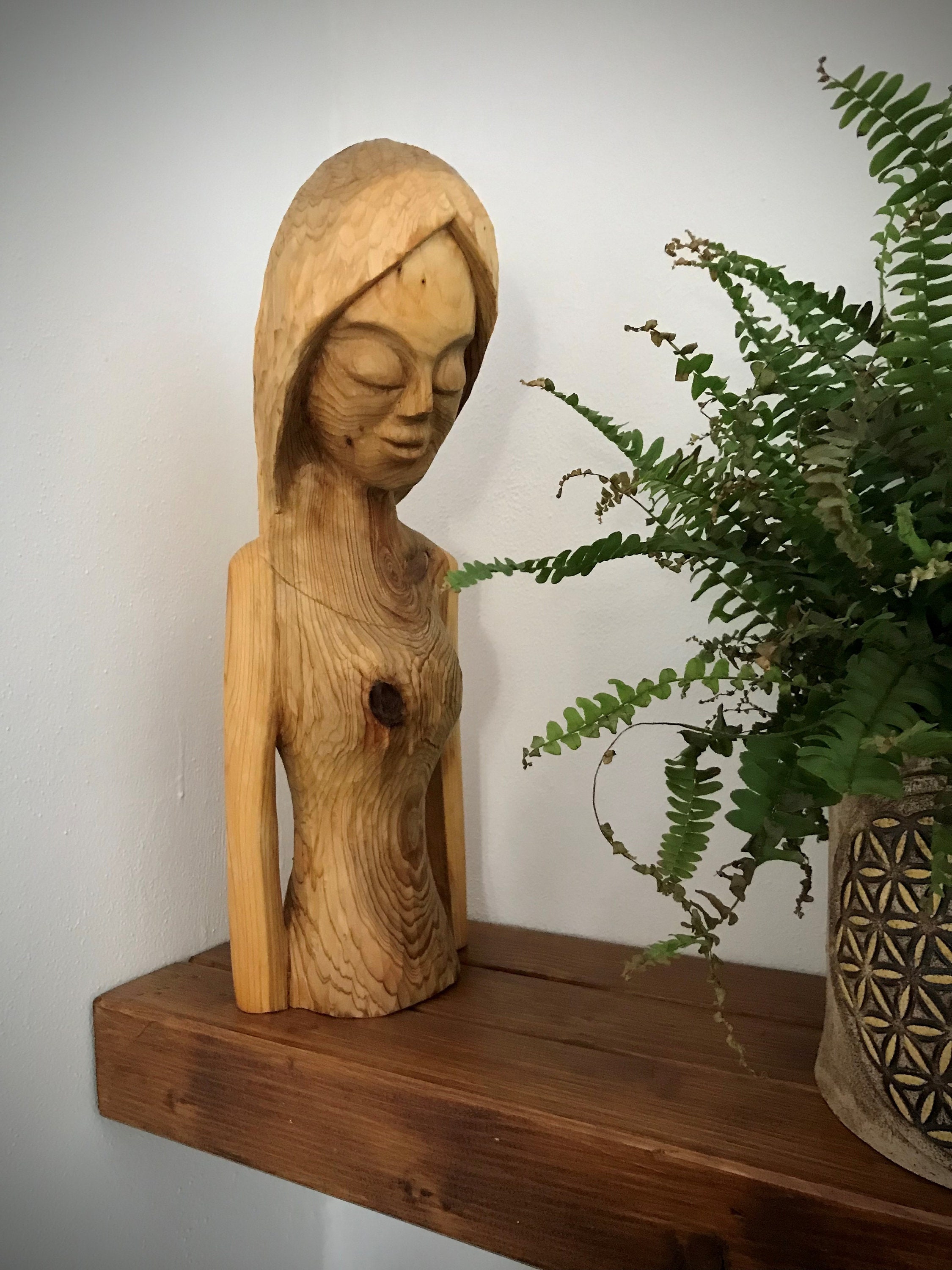 Joyful Girl. Thuja Wooden Woman Statue - Etsy