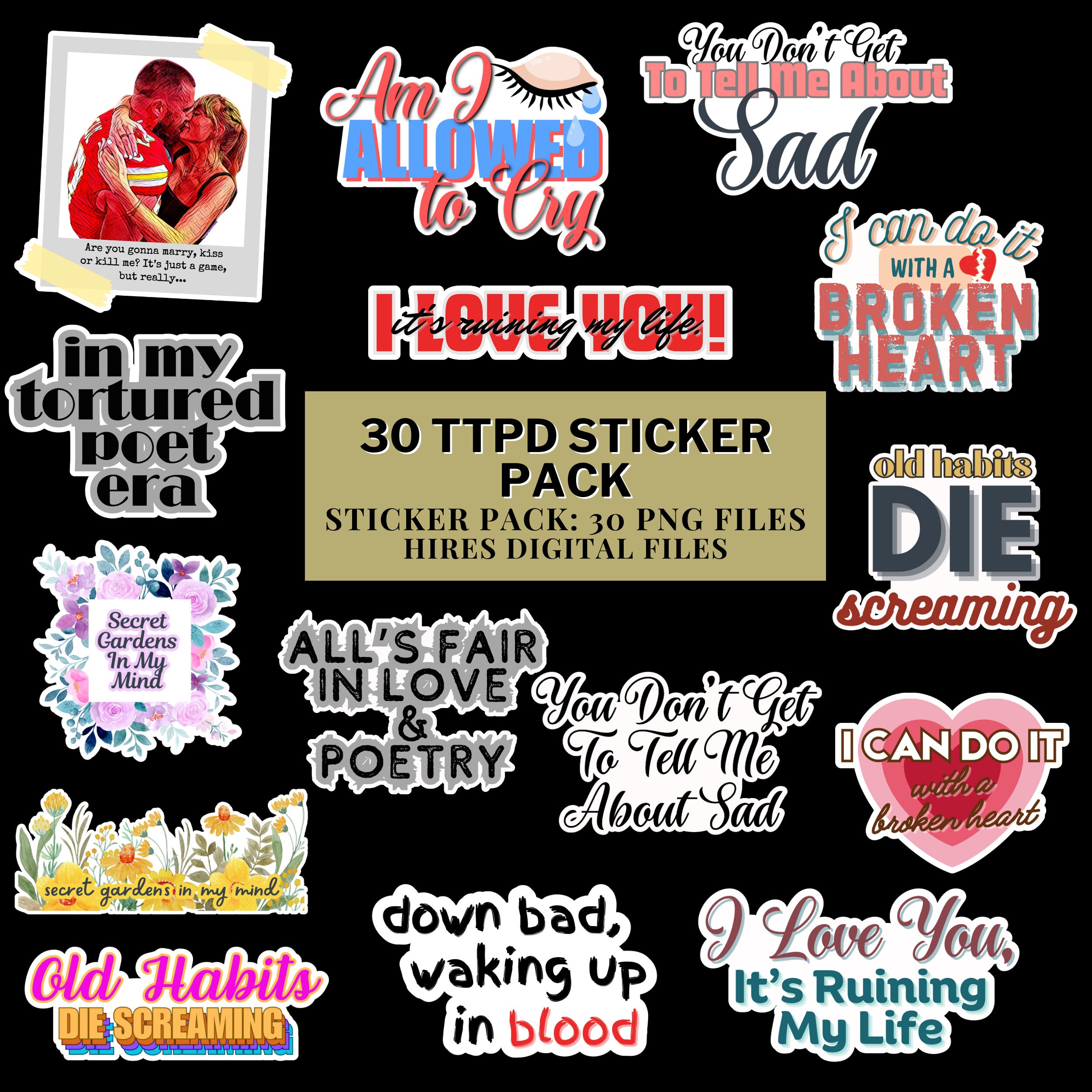 30 PNG Files Digital Downloadable Sticker Pack | Swiftie Merch ...