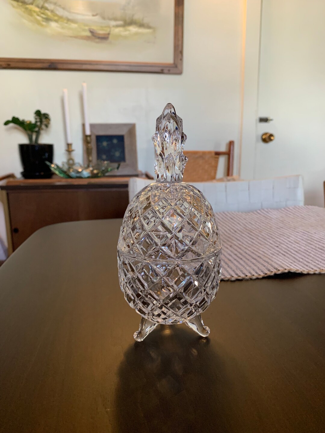 Vintage Crystal Pineapple Shaped Candy Dish With Lid Slovakia Footed ...