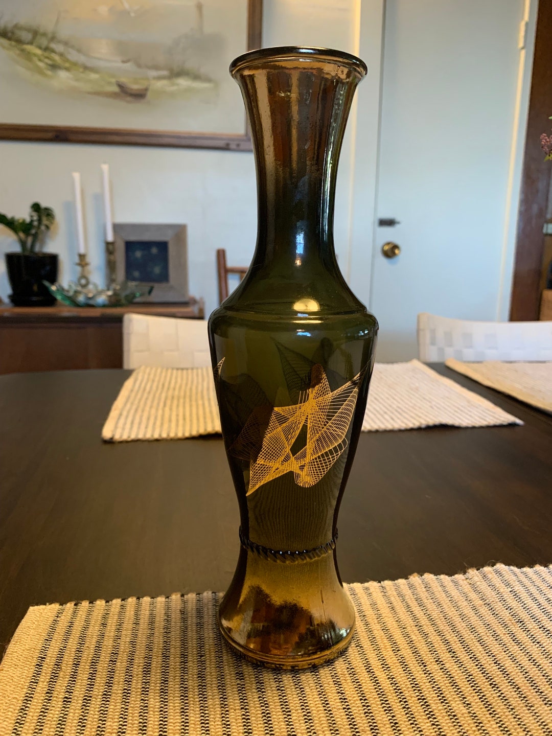 Midcentury Modern Green Smoked Glass Bud Vase Wheatonware MCM Atomic ...