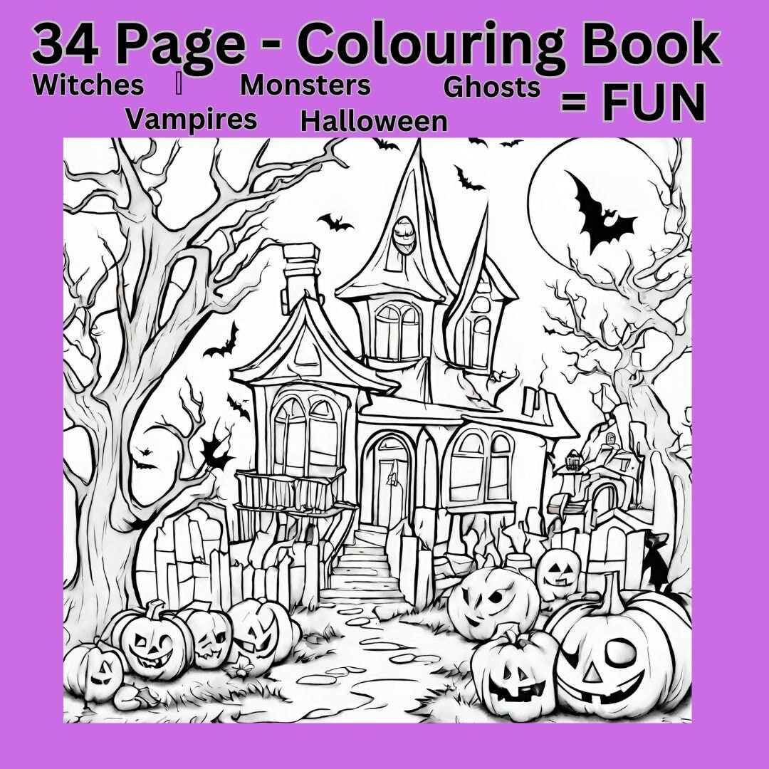 34 Page Colouring Book -themes- Halloween,witches,spooky Monsters ...