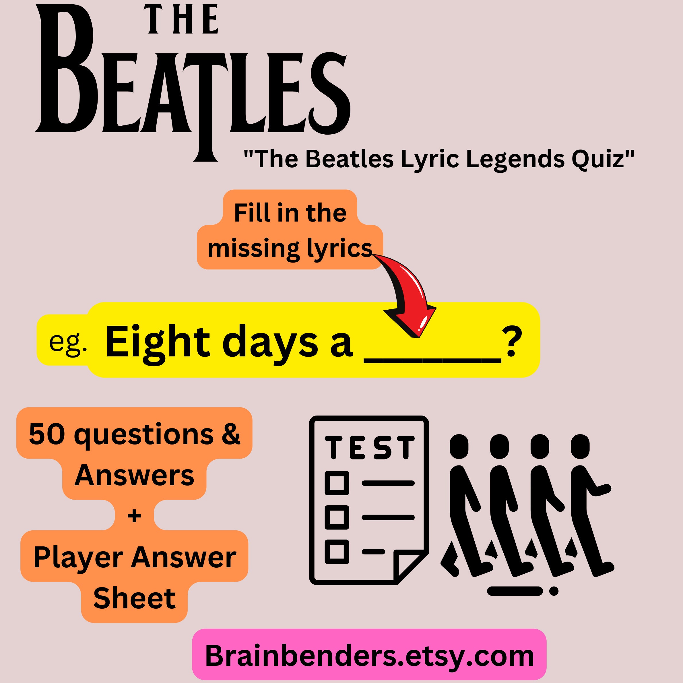 The Beatles Lyric Legends Quiz Fill in 50 Missing Lyrics - Etsy