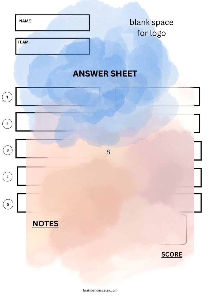 Answer Sheets Blank 10 (space 4 Logo) Plus 10 B & W Ink Saving Answer ...