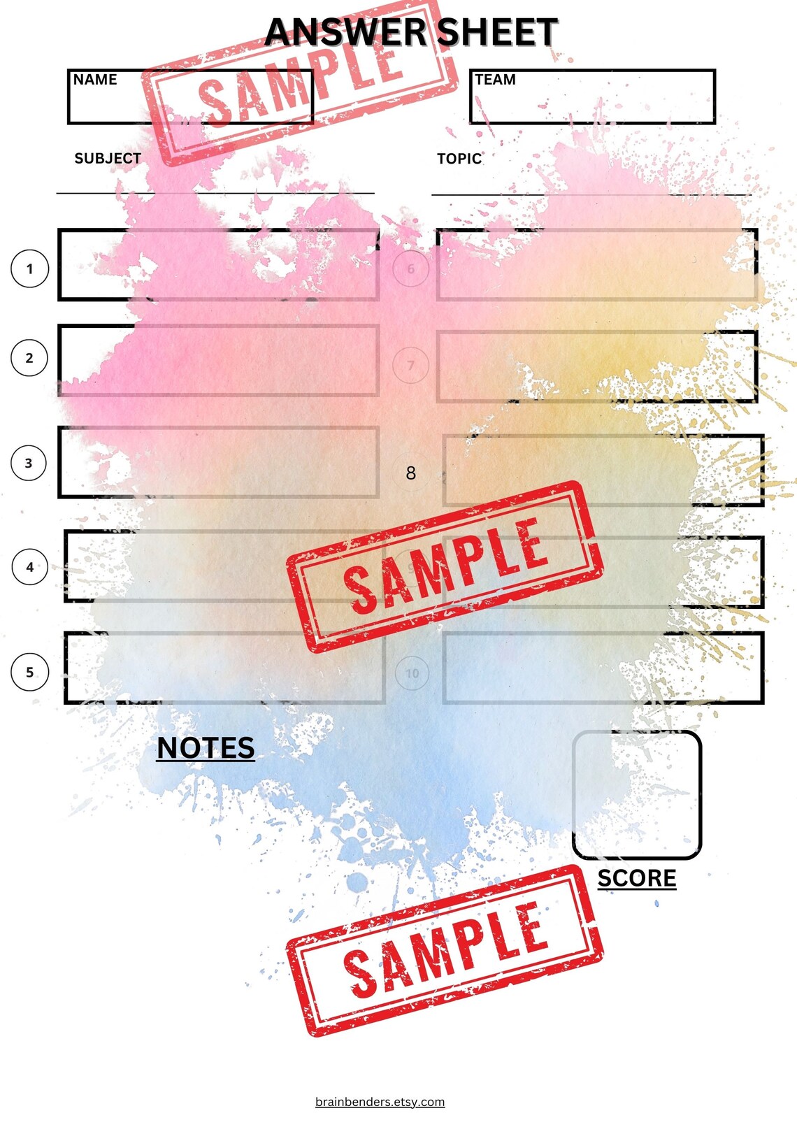 Answer Sheets Blank 10 (space 4 Logo) Plus 10 B & W Ink Saving Answer ...