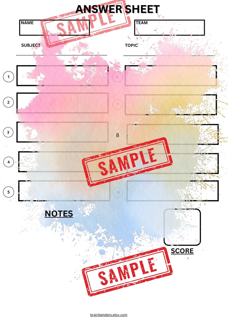 Answer Sheets Blank 10 (space 4 Logo) Plus 10 B & W Ink Saving Answer ...