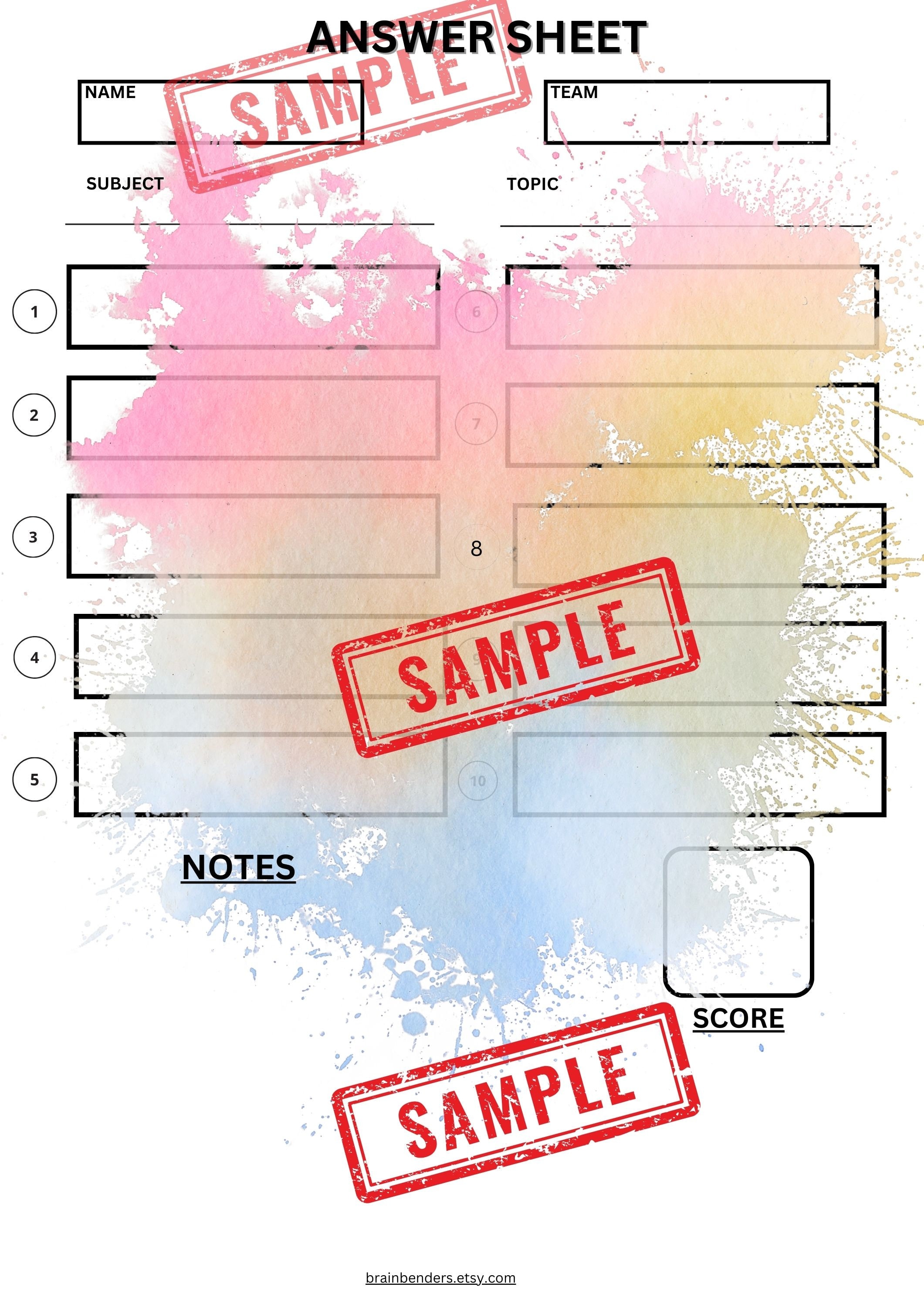 Answer Sheets Blank 10 (space 4 Logo) Plus 10 B & W Ink Saving Answer ...