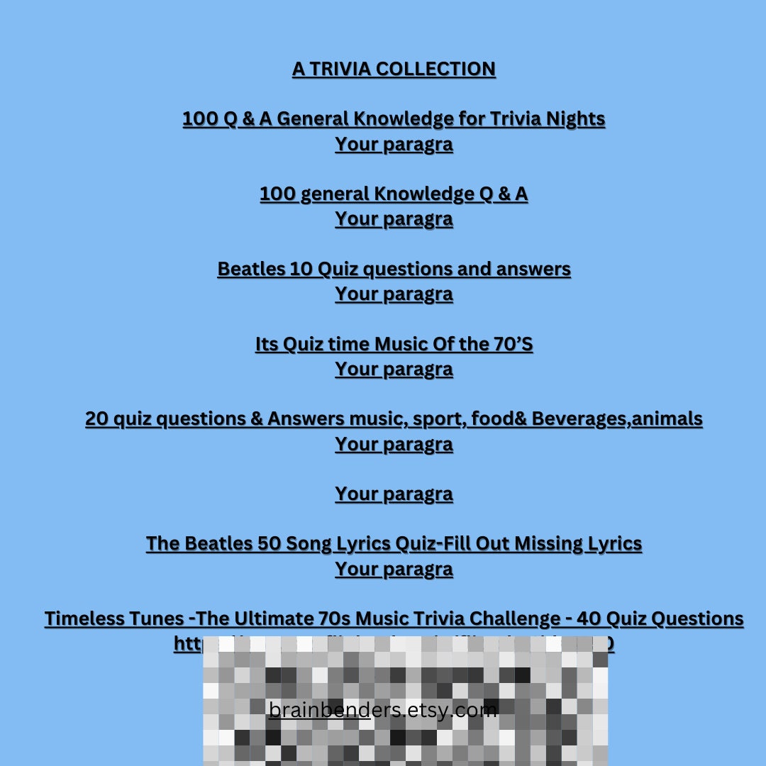 The Trivia Collection for Trivia Night Trivia Games - Etsy