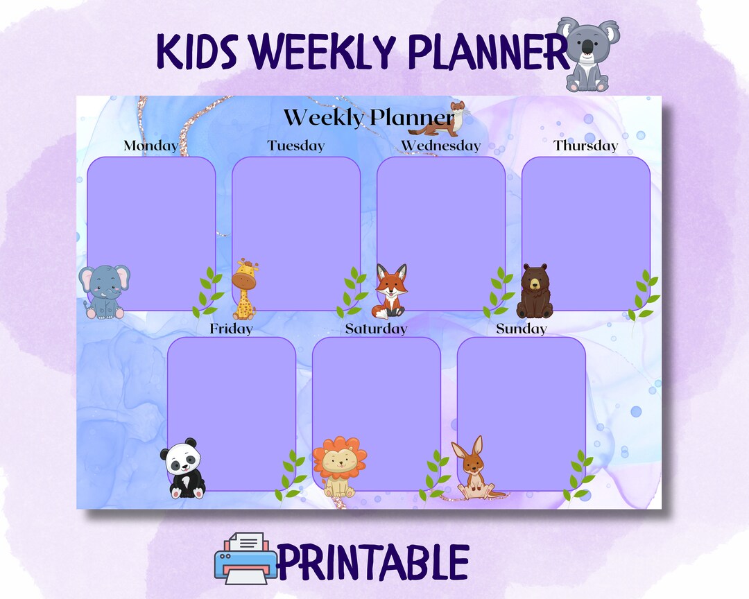 Printable Weekly Planner for Kids Children's Weekly Planner Kids ...