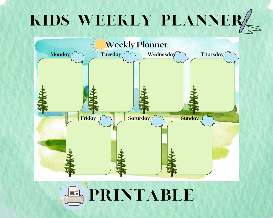Printable Weekly Planner for Kids Children's Weekly Planner Kids ...