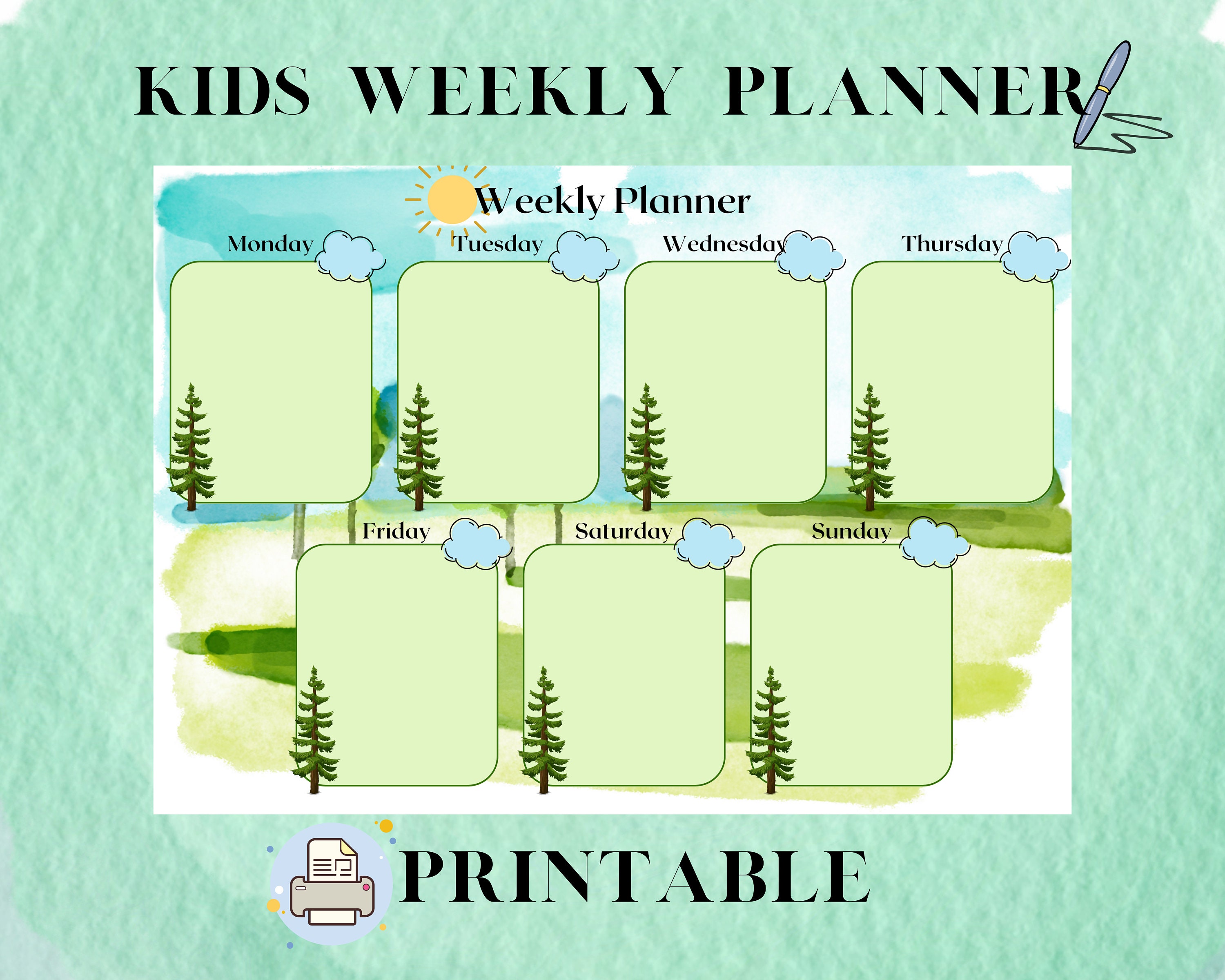 Printable Weekly Planner for Kids Children's Weekly - Etsy