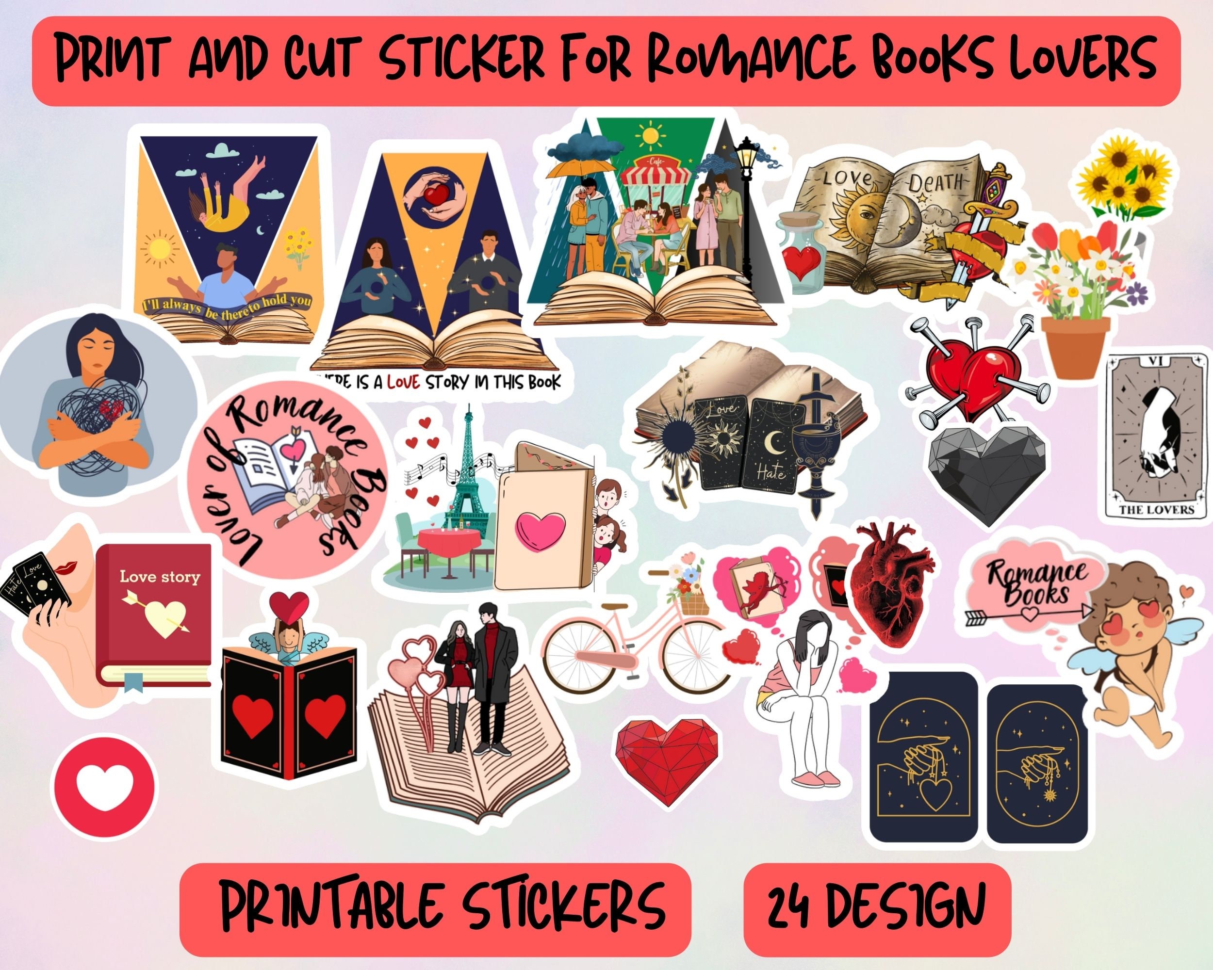 Printable Book Lover Stickers Book Stickers for Romance Books Lover PNG ...