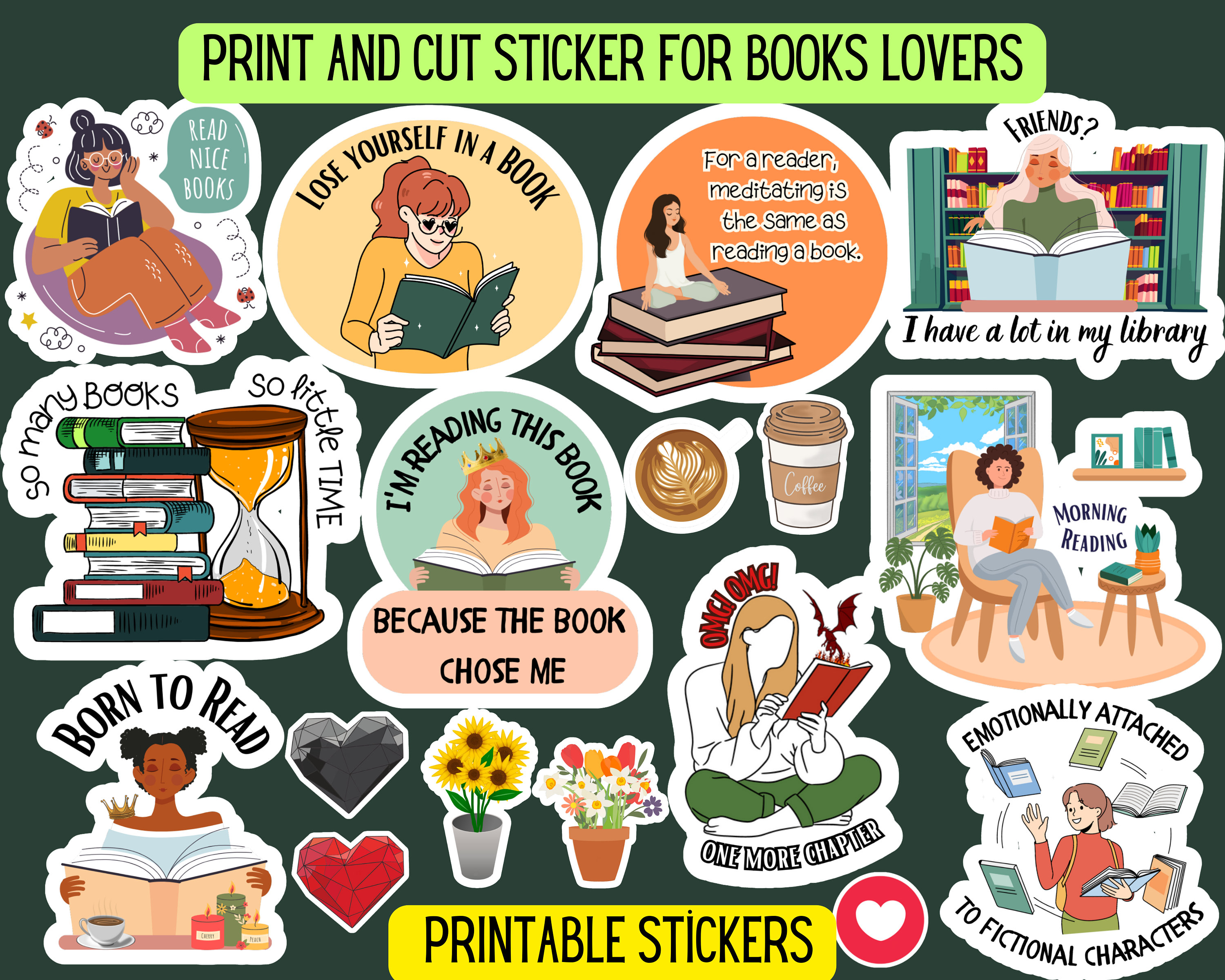 Printable Book Lover Stickers Book Stickers for Journal Stickers for ...