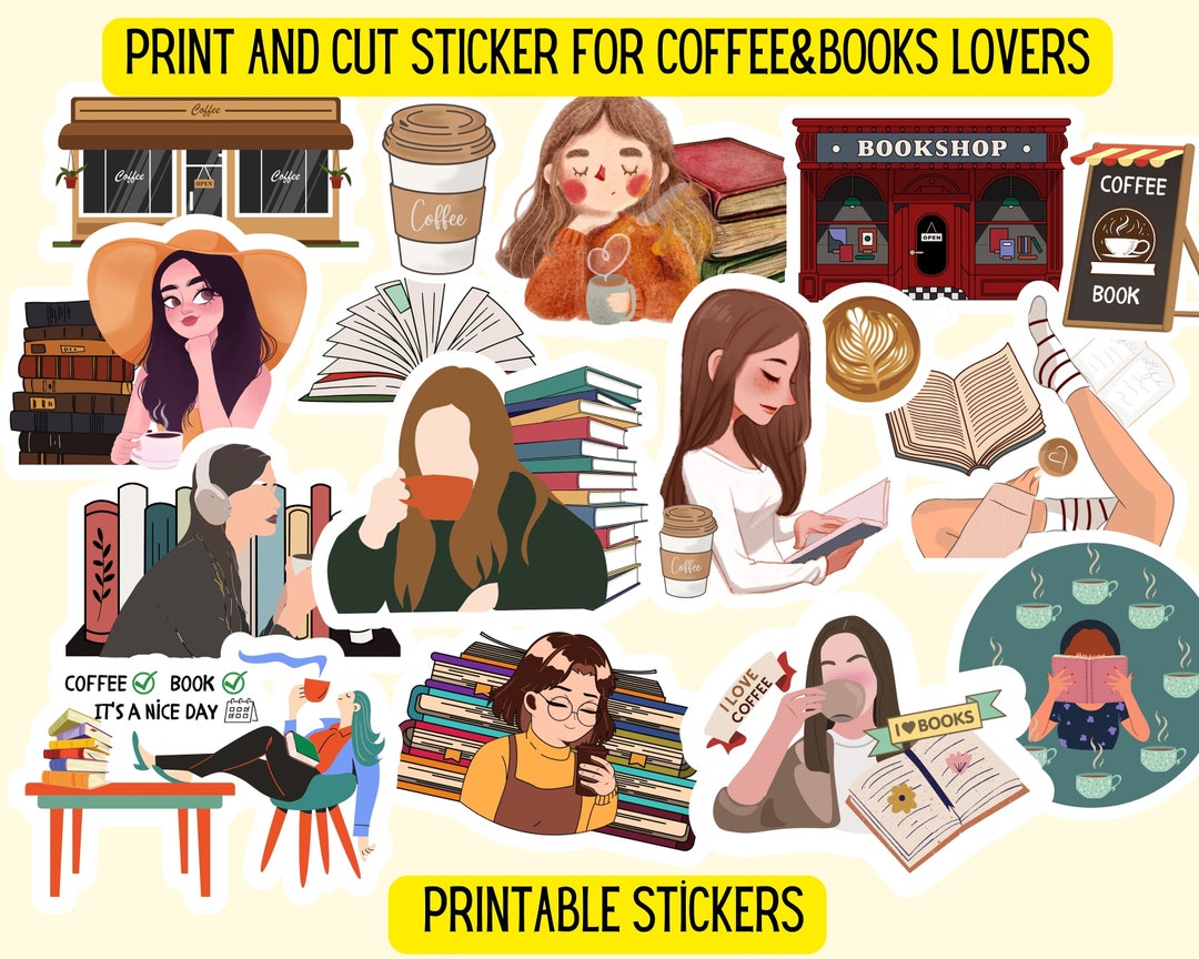 Printable Book&coffee Lover Stickers Stickers for Book Lovers PNG ...