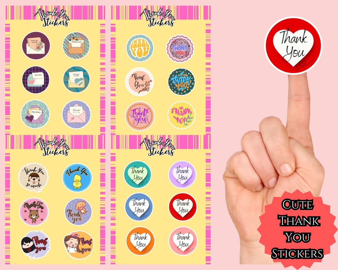 Digital Stickers Cute Thank You Stickers Printable Stickers Packaging ...