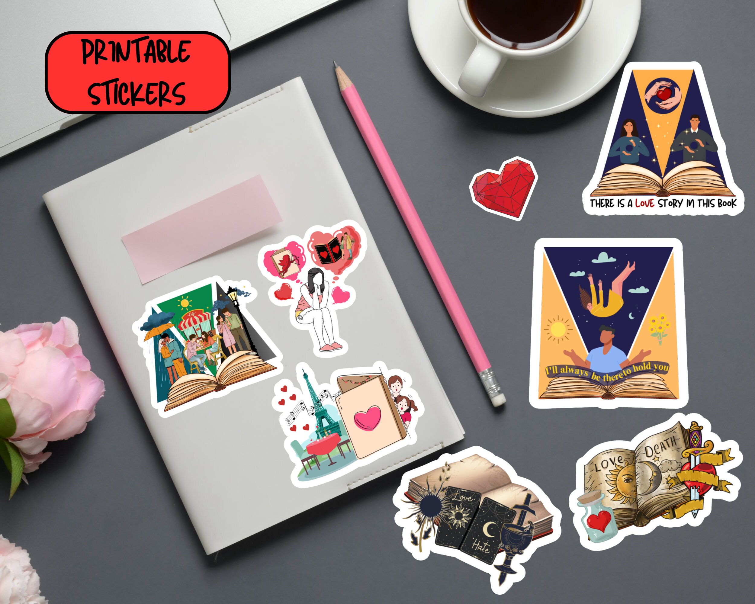 Printable Book Lover Stickers Book Stickers for Romance Books Lover PNG ...