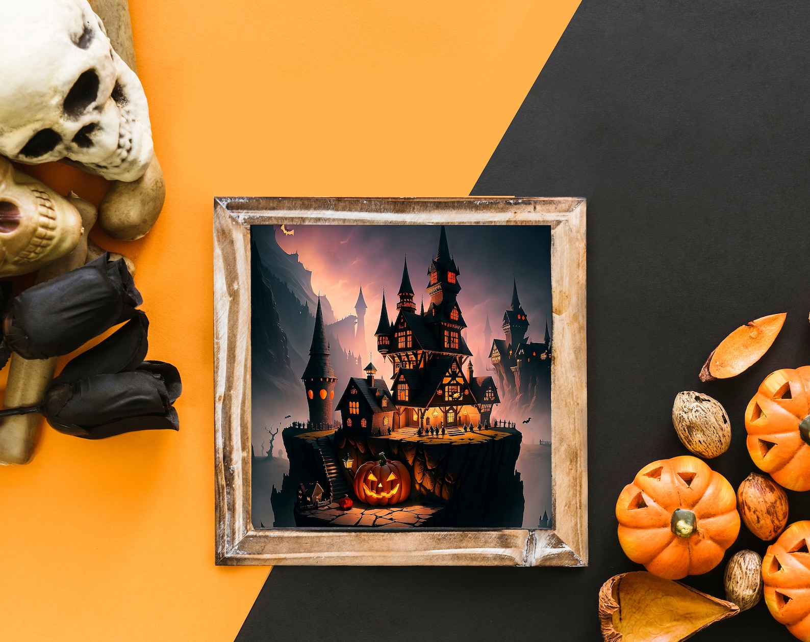 Halloween Scenes Digital Paper Printable Halloween Landscape - Etsy