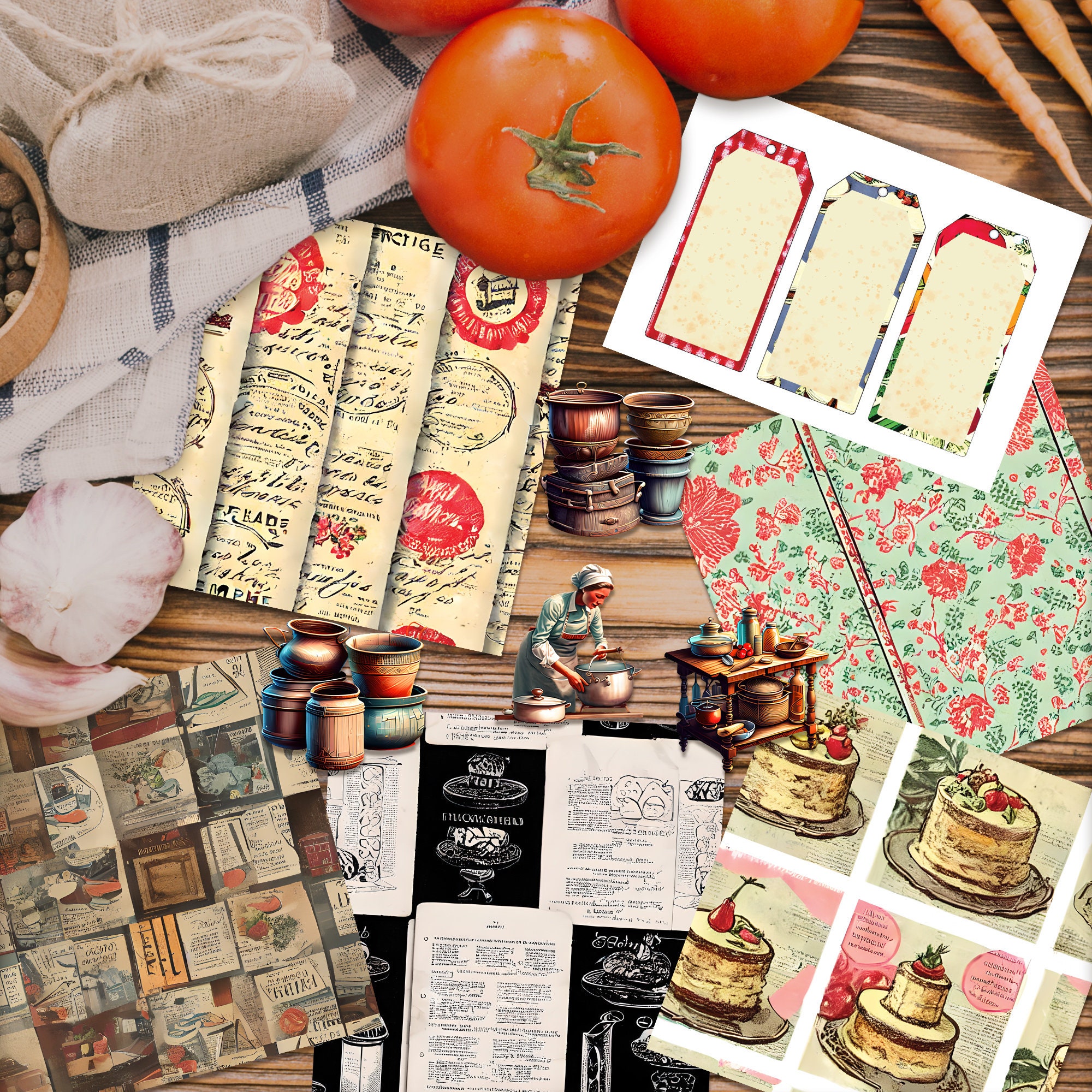Vintage Cookbook Junk Journal Kit Antique Cookbook Papers Old Kitchen ...
