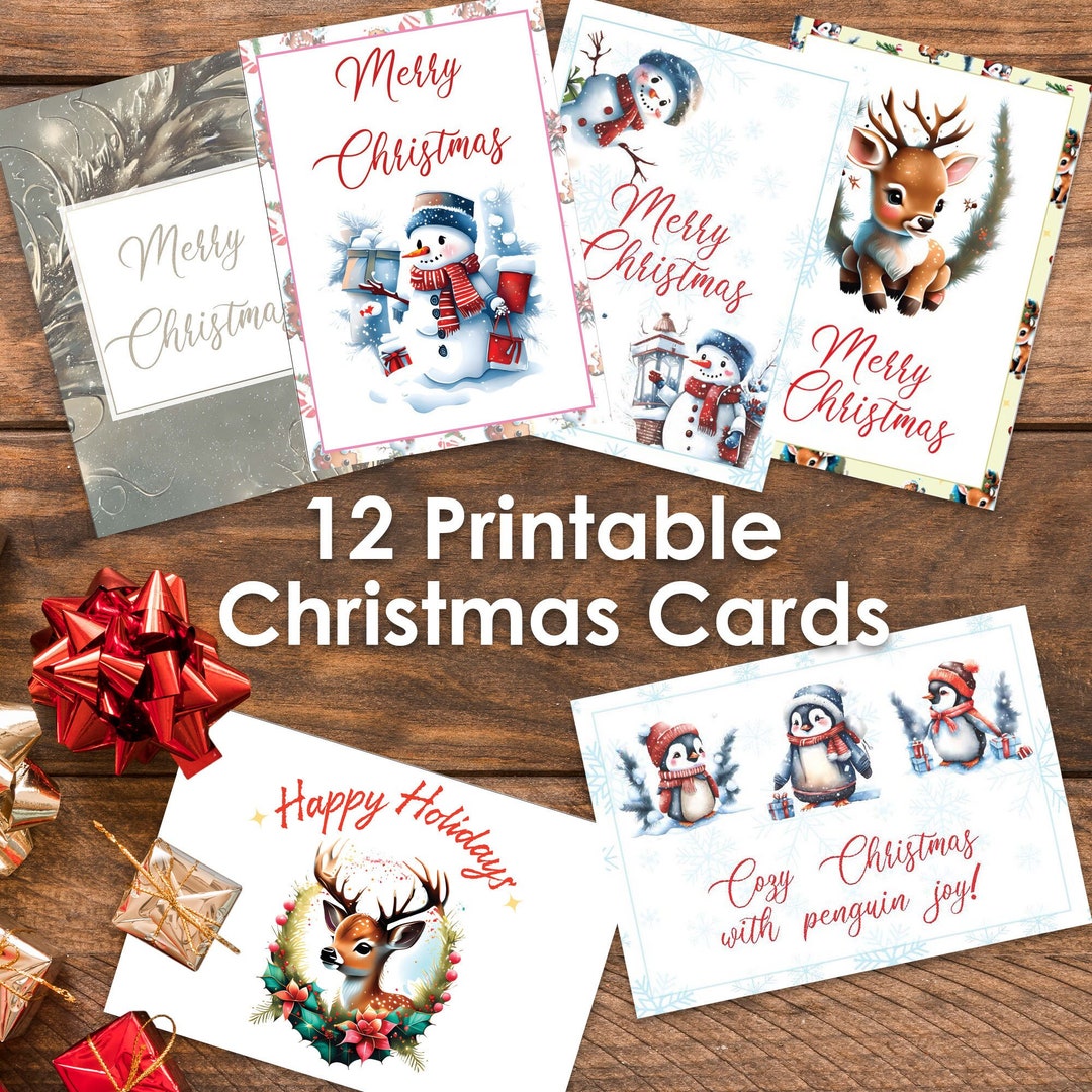 Printable Christmas Cards Holiday Season Print Card DIY Merry Christmas ...
