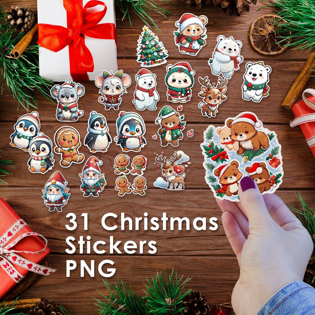 Christmas Digital Stickers Bundle Printable Cute Winter Animals Clipart ...