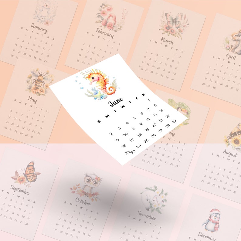 Animal Calendar 2024 Desk Printable Mini Calendar New Year 12 Month ...