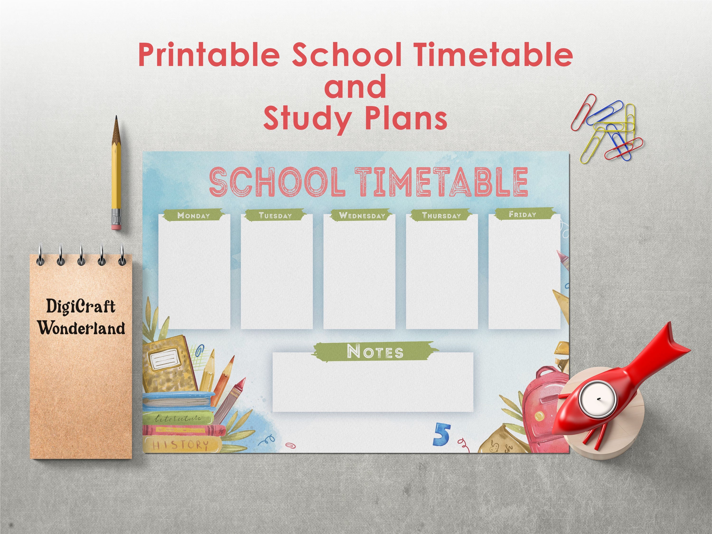 Printable School Timetable and Study Plans Kids School Planner Back to ...