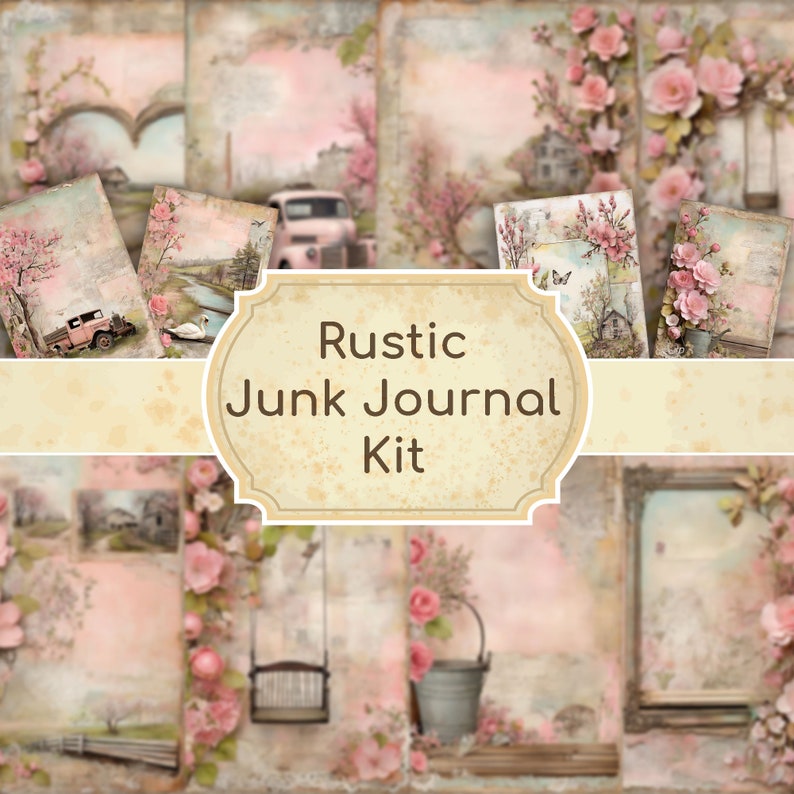 Rustic Junk Journal Kit Digital Scrapbook Pages Vintage Spring Junk ...