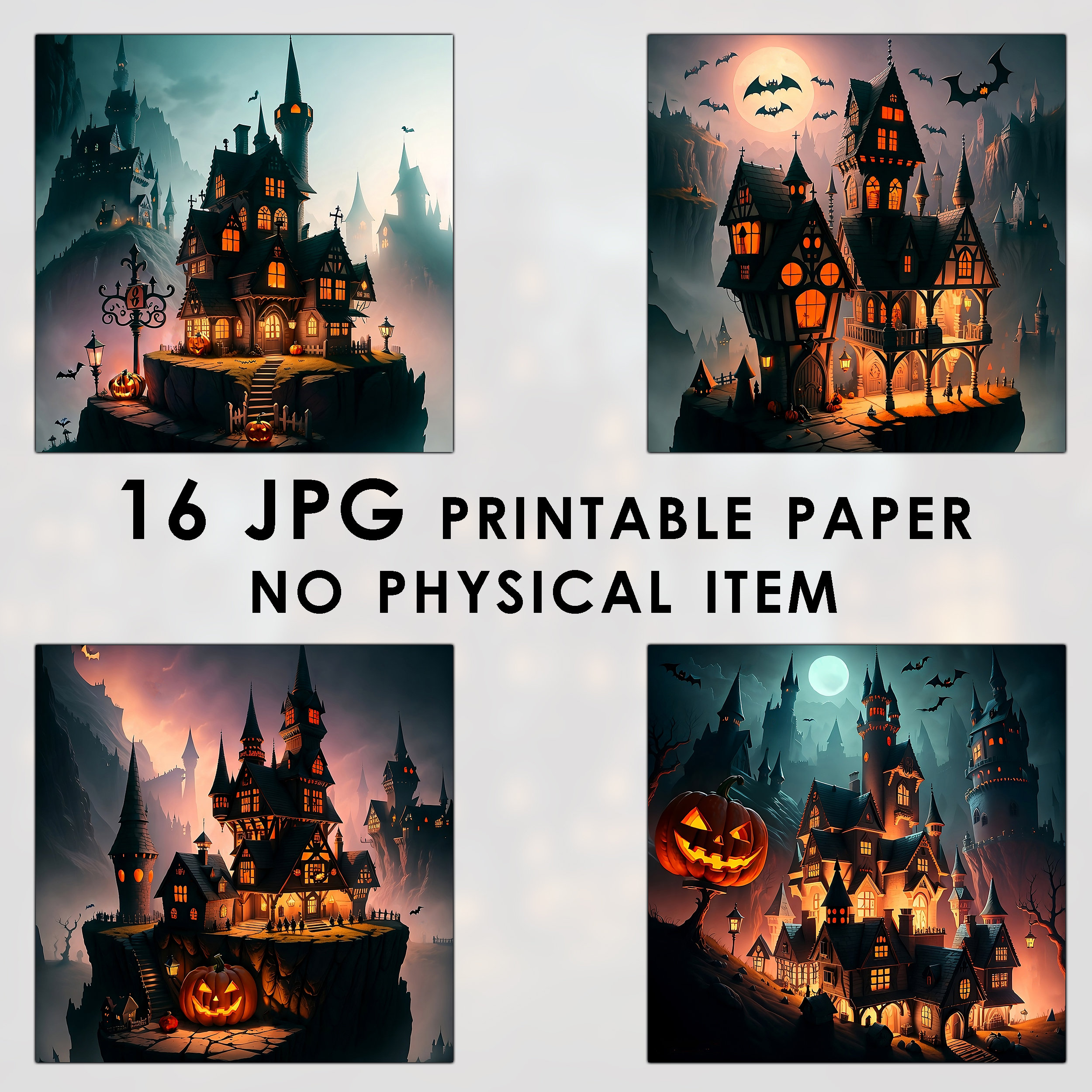 Halloween Scenes Digital Paper Printable Halloween Landscape - Etsy