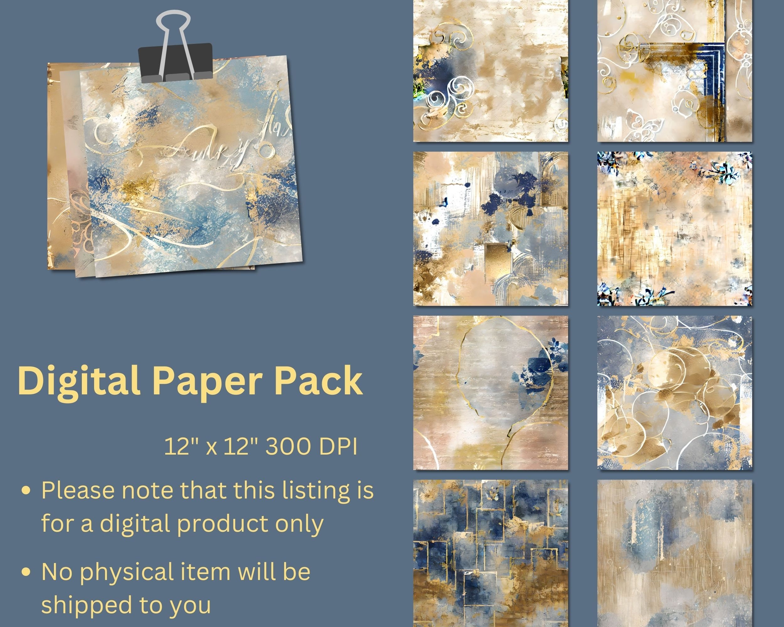 24 Printable Grunge Seamless Textured Paper Navy Blue and Gold Grunge ...