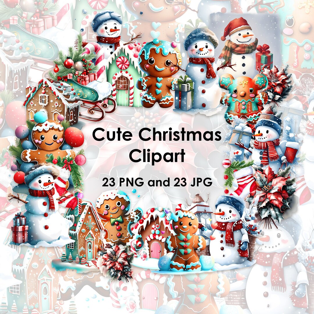 Christmas Watercolour Clipart Bundle Gingerbread Png Cookies Snowman ...
