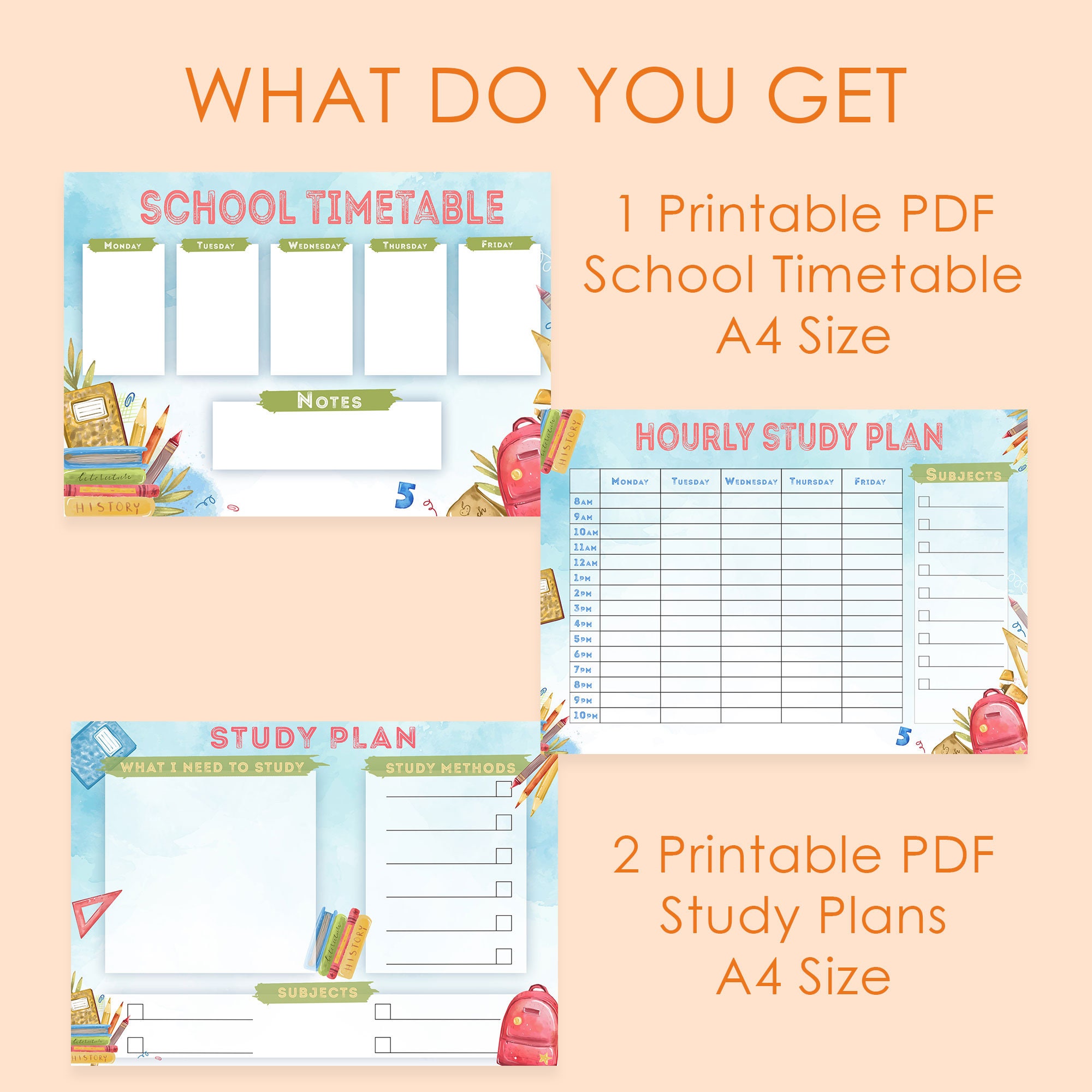 Printable School Timetable and Study Plans Kids School Planner Back to ...