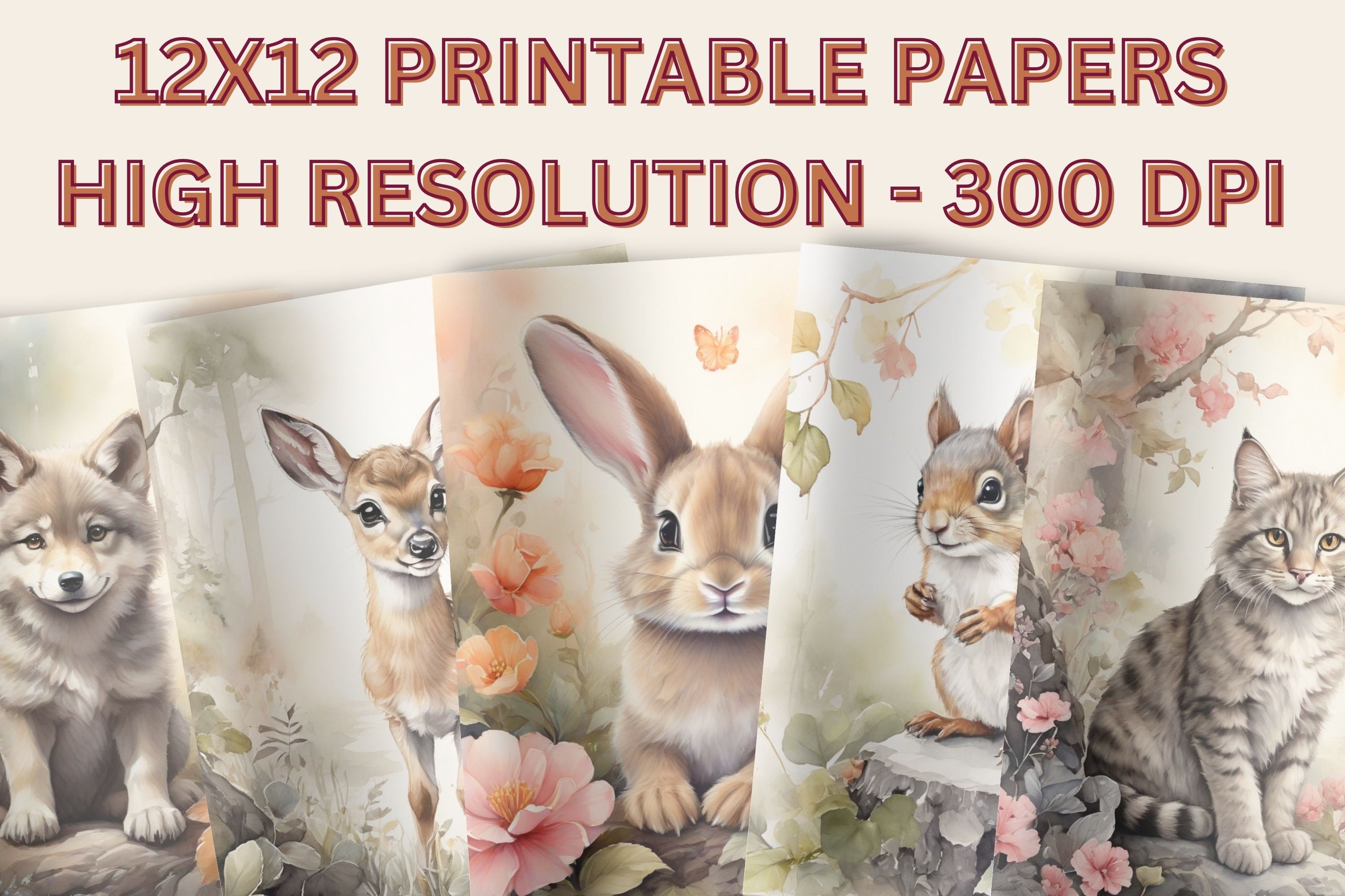 40 Watercolor Woodland Animals Nursery Clipart Digital Papers Pack ...
