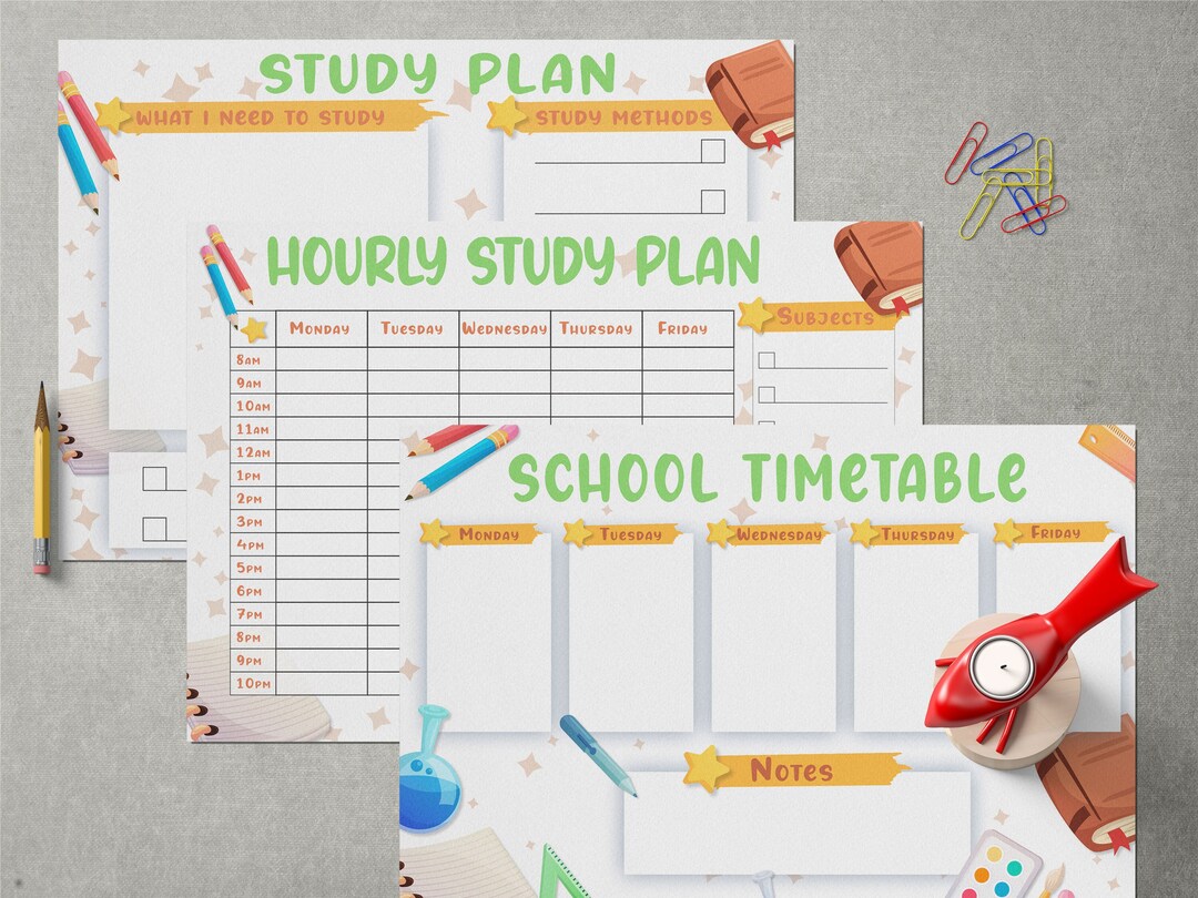 School Timetable and Study Plans Printable Kids Horizontal School ...