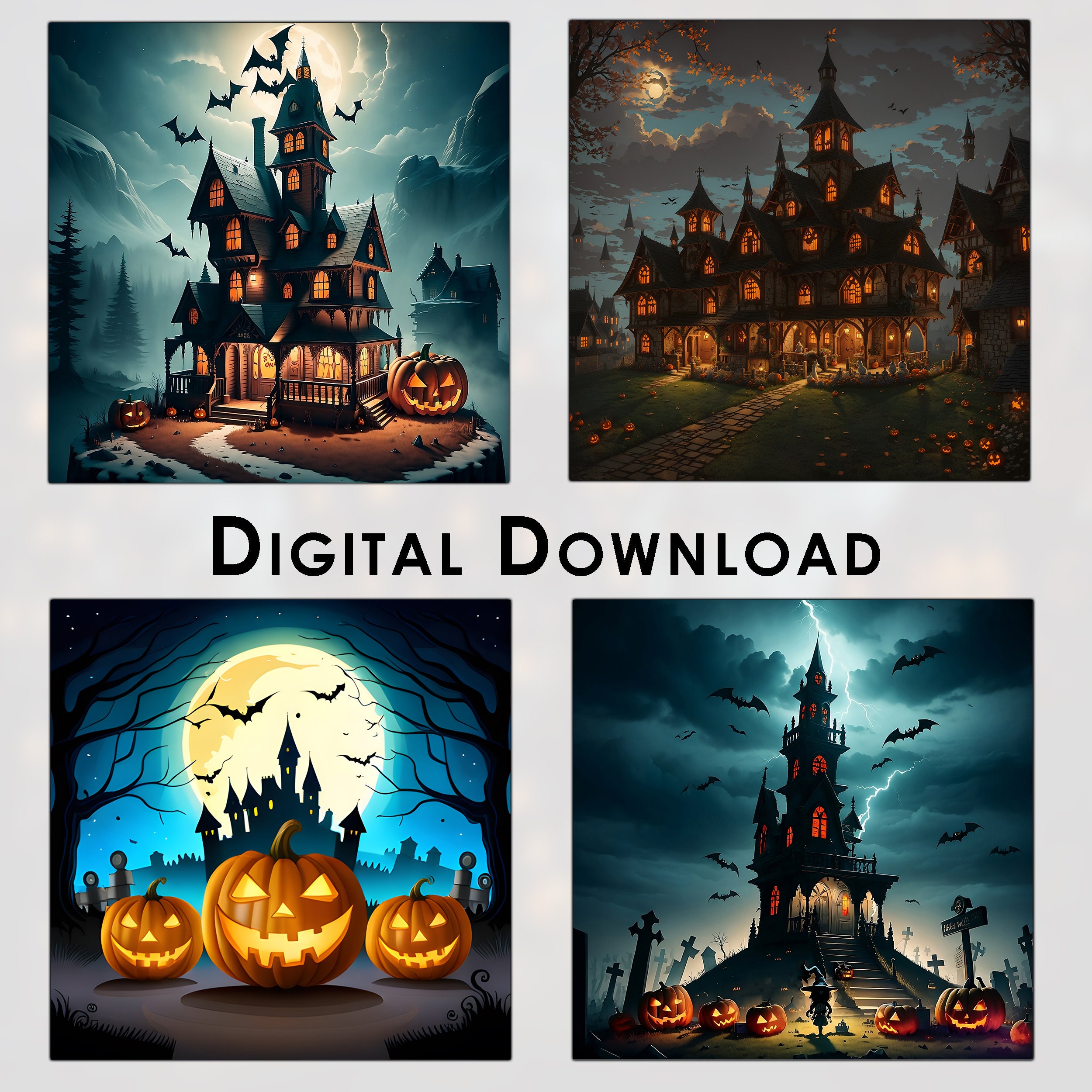 Halloween Scenes Digital Paper Printable Halloween Landscape - Etsy