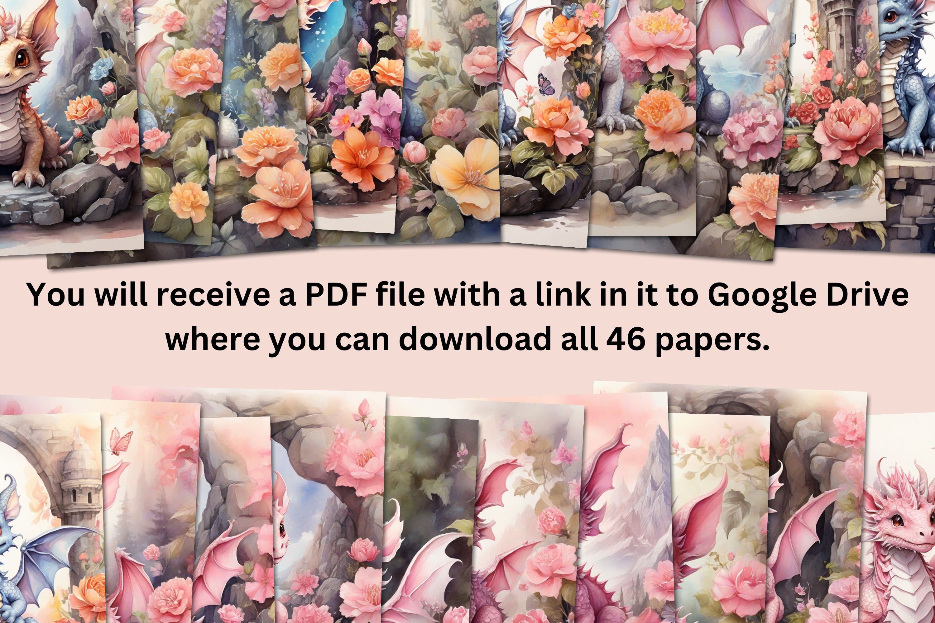 46 Watercolor Kawaii Baby Dragons Whimsical Digital Papers Dragon Egg ...