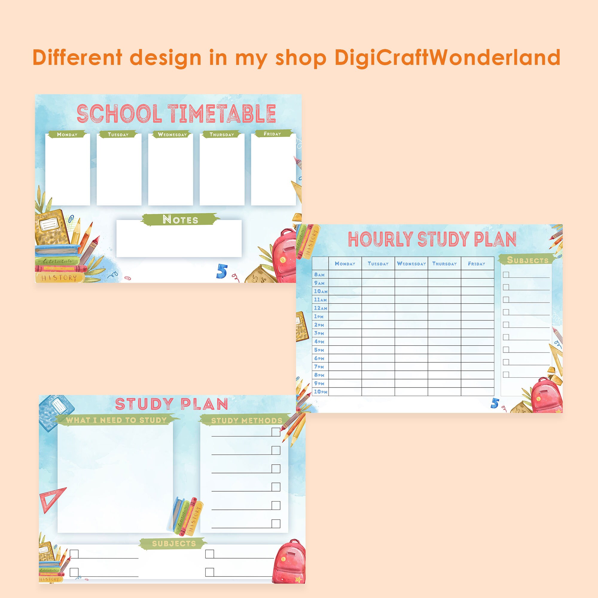 School Timetable and Study Plans Printable Kids Horizontal School ...