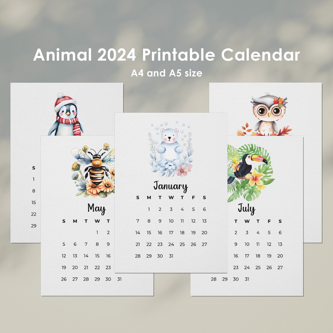 Animal Calendar 2024 Desk Printable Mini Calendar New Year 12 Month ...