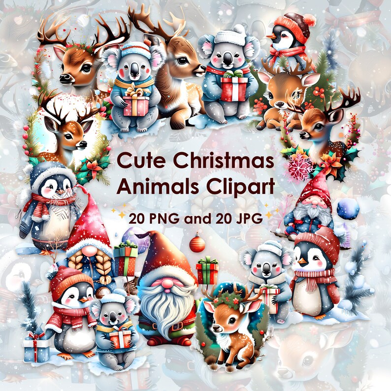 Cute Winter Animals Clipart Bundle Winter Gnomes Reindeer Penguin ...