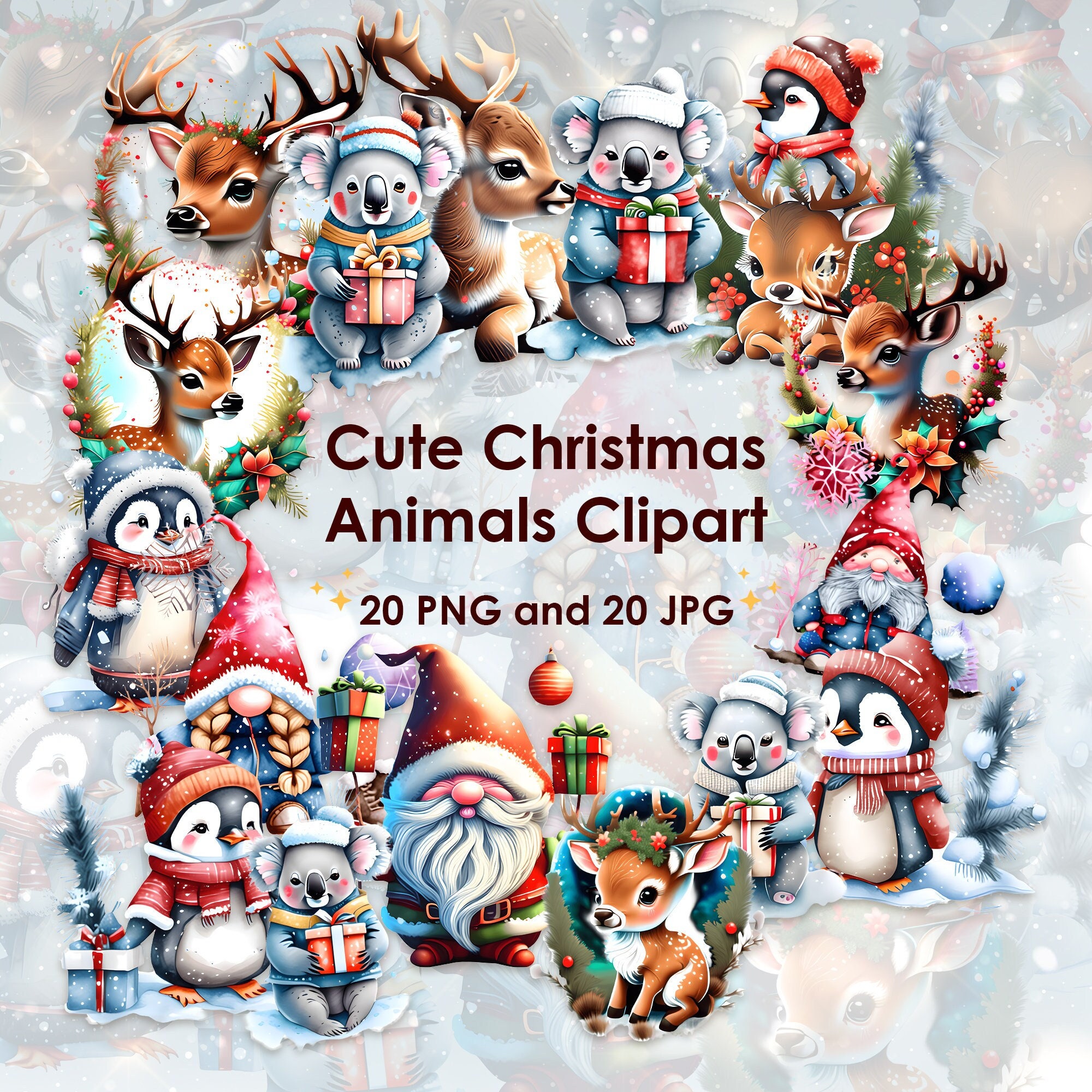 Cute Winter Animals Clipart Bundle Winter Gnomes Reindeer Penguin ...