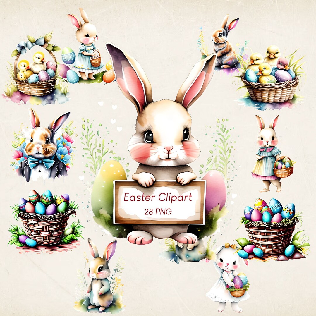 28 Easter Bunny Clipart Watercolor Easter Rabbit Clipart Cute Spring ...