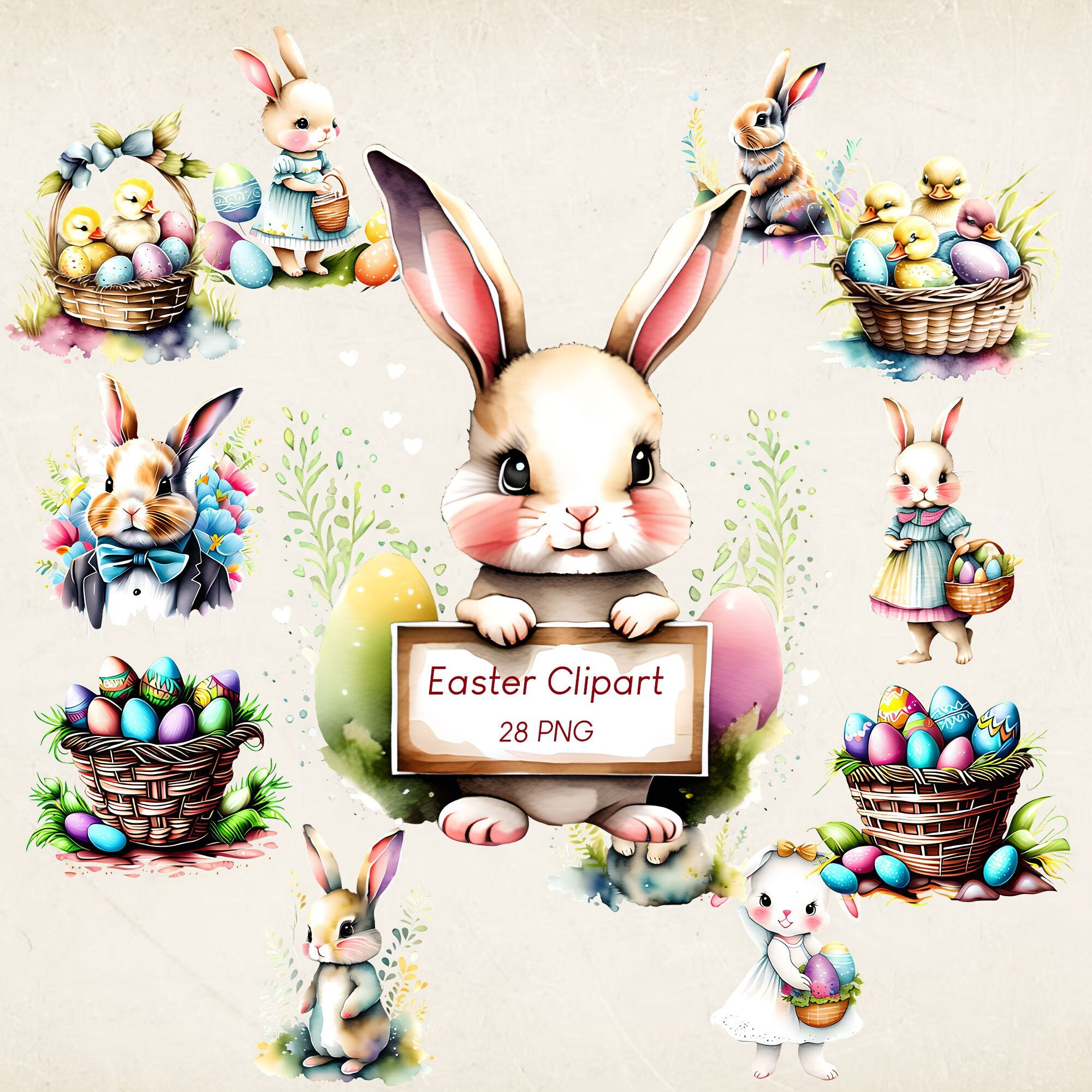 28 Easter Bunny Clipart Watercolor Easter Rabbit Clipart Cute Spring ...